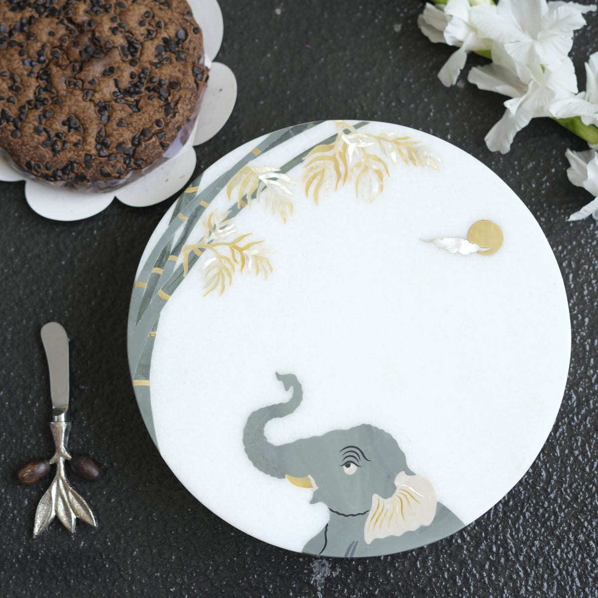 Marble Inlay Cake Platter - Airavata – Kaunteya