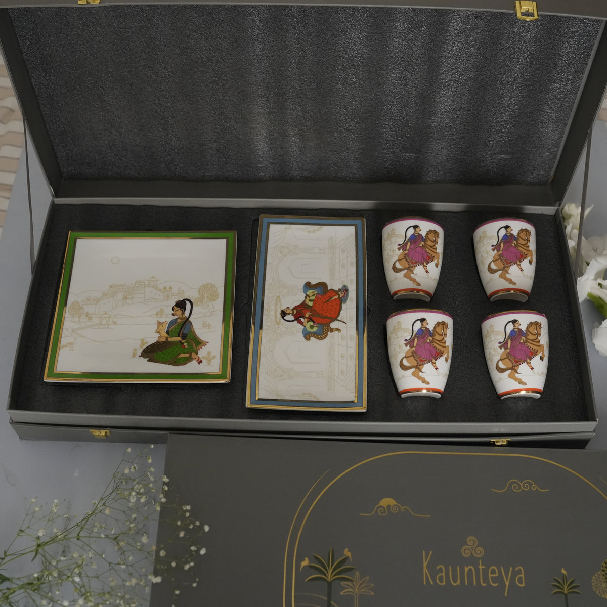 Grand Gift Box- Shakti Coffee Set- Pink (4 +1 +1) – Kaunteya