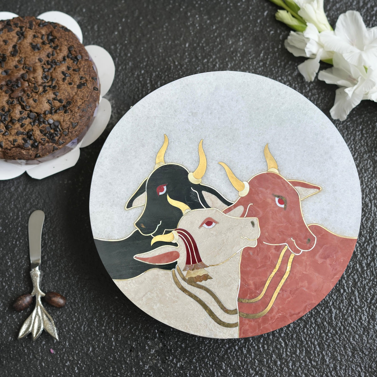 Marble Inlay Cake Platter - Pichwai – Kaunteya